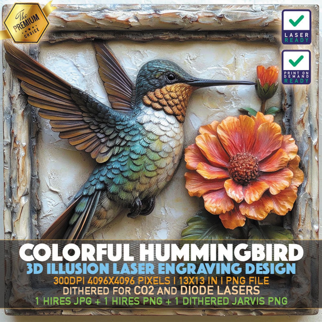 Colourful Hummingbird | Cute Hummingbird | Laser Engraving File | 3D ...