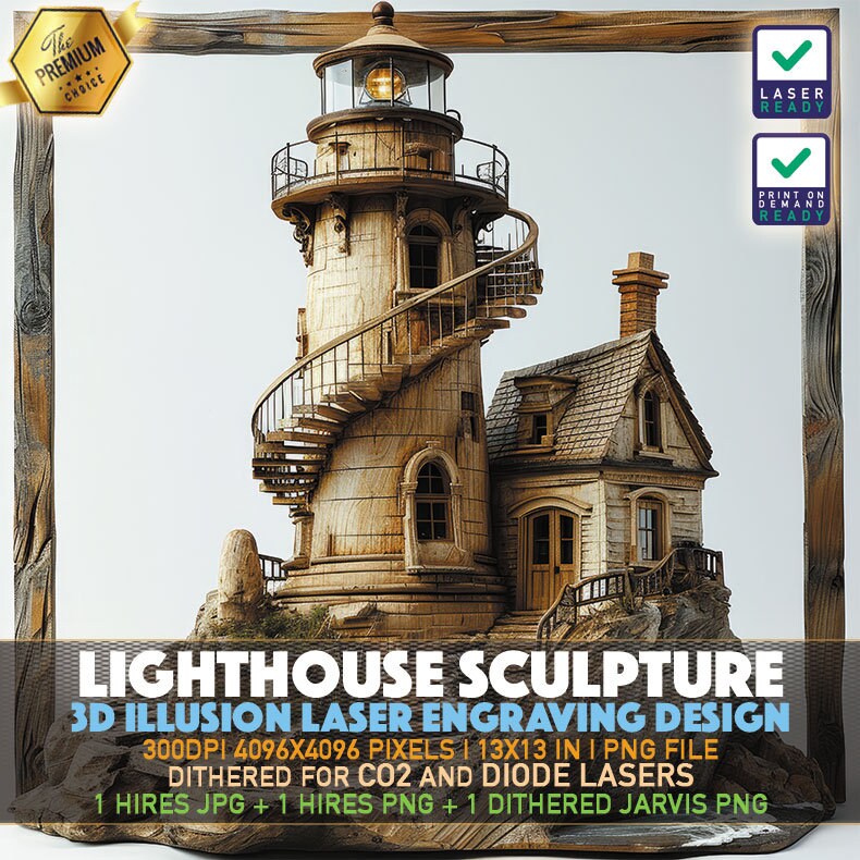 Lighthouse Sculpture Old Lighthouse Laser Engraving File 3D Illusion ...