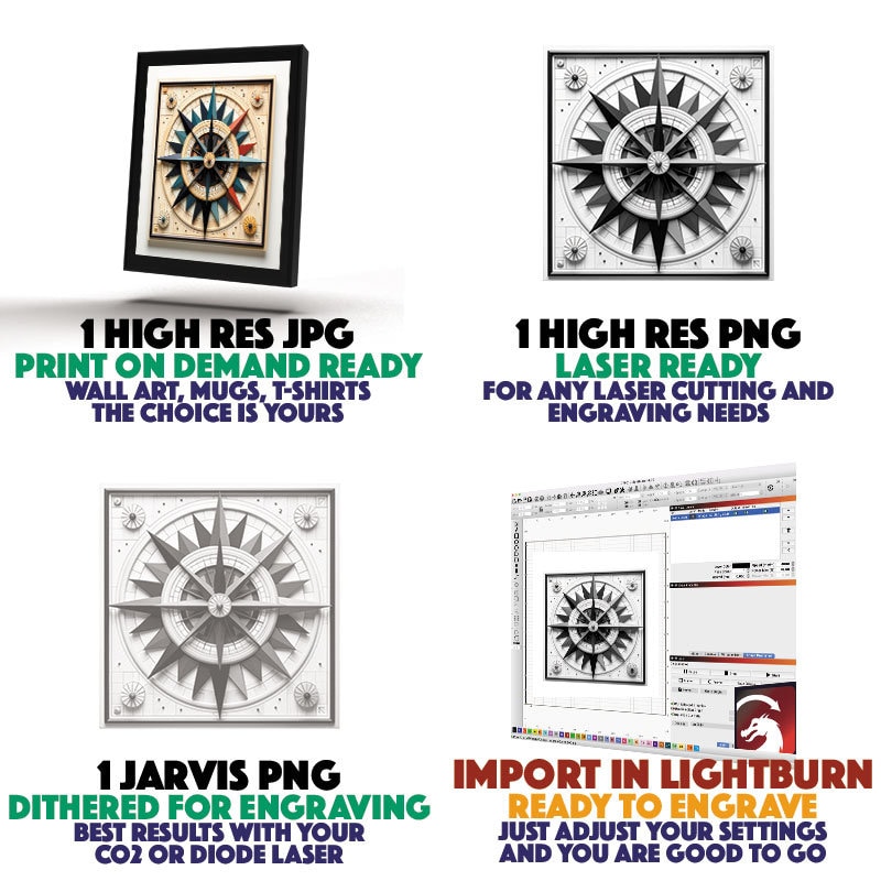 Nautical Compass Marine Compass Laser Engraving File 3D Illusion PNG ...