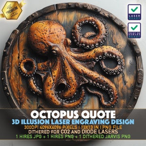 Octopus Quote Embrace Change | Laser Engraving File | 3D Illusion PNG ...