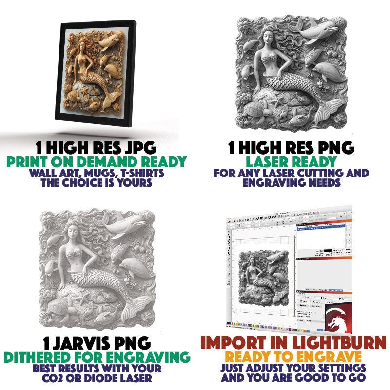 Beautiful Mermaid | Cute Mermaid | Laser Engraving File | 3D Illusion ...