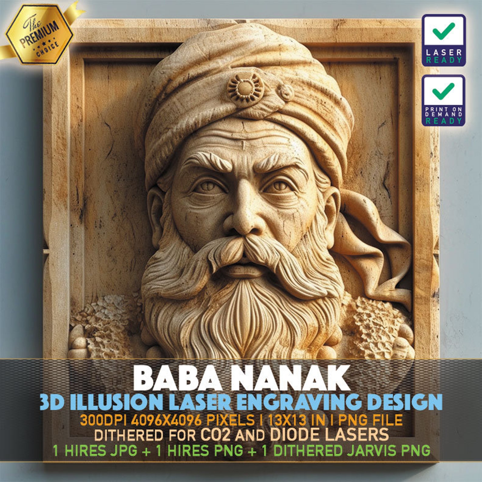 Baba Nanak Sikh Guru Indian Guru Laser Engraving File 3D Illusion PNG ...