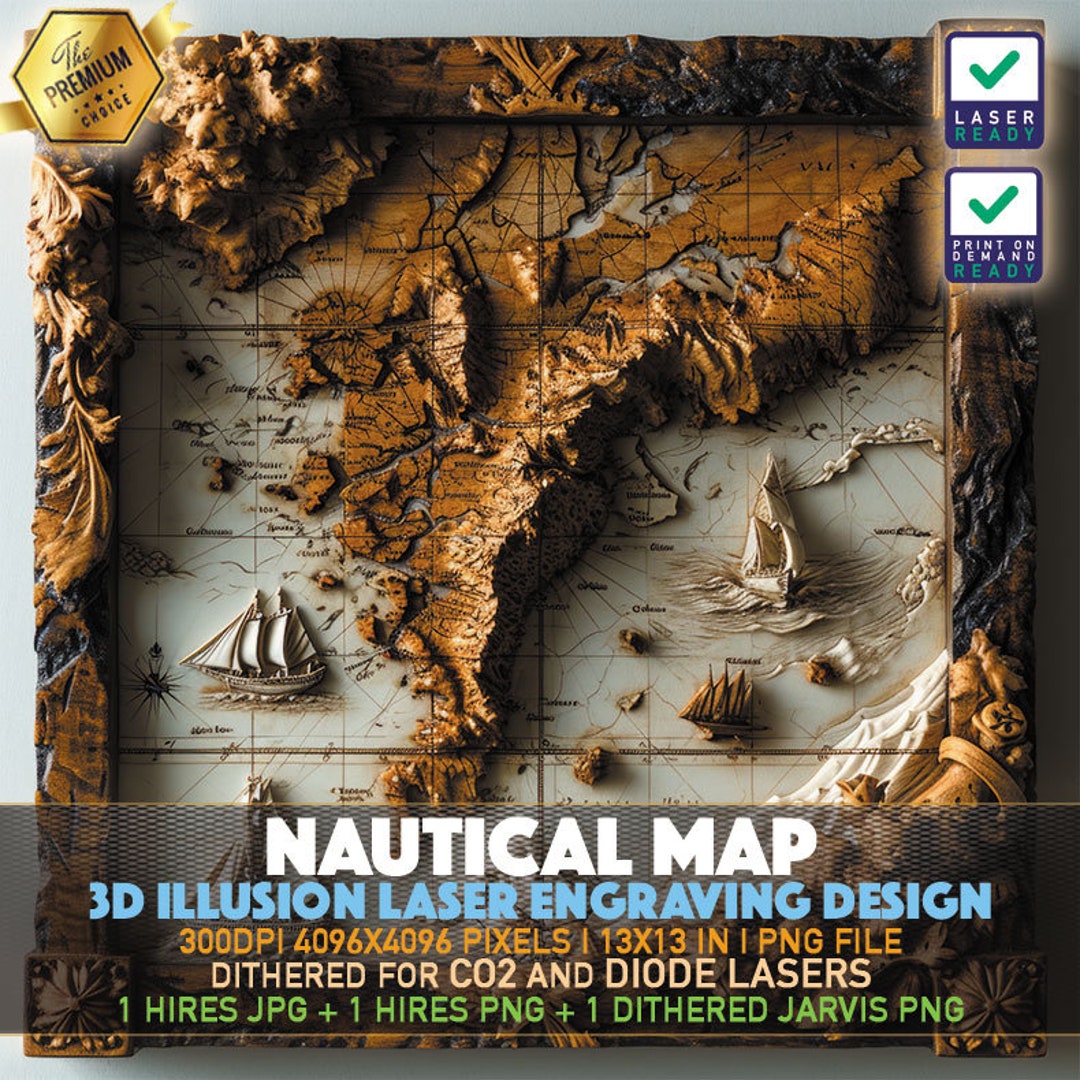 3D Illusion Nautical World Map - Laser Engraving File (PNG) - Etsy