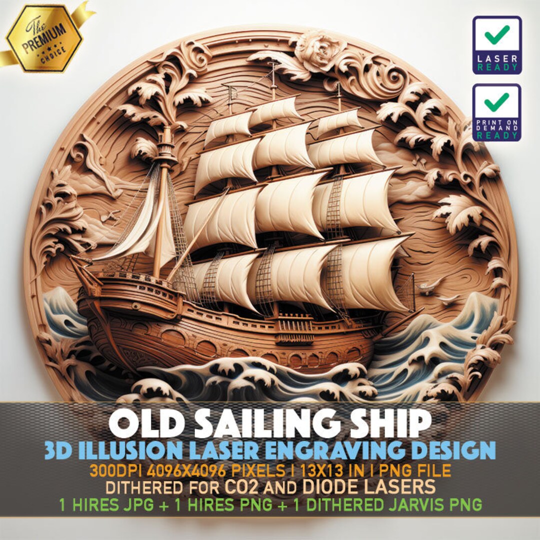 Old Sailing Ship | Old Pirate Ship | Laser Engraving File | 3D Illusion ...