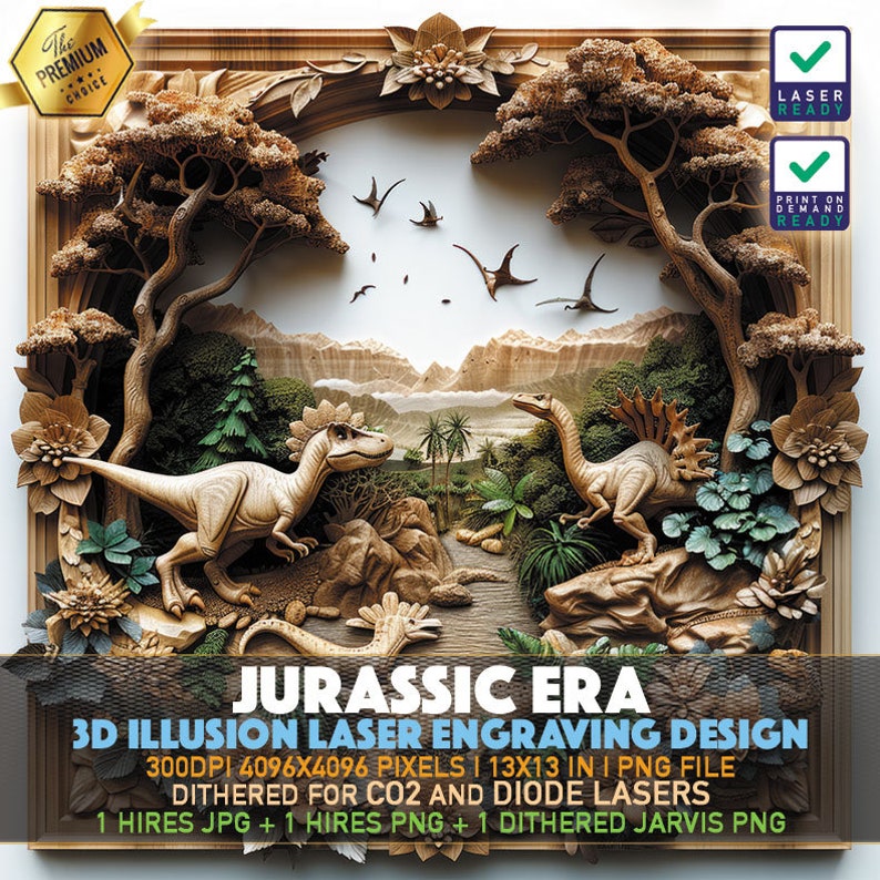 Jurassic Era Dinosaur Wall Art Laser Engraving File 3D Illusion PNG ...
