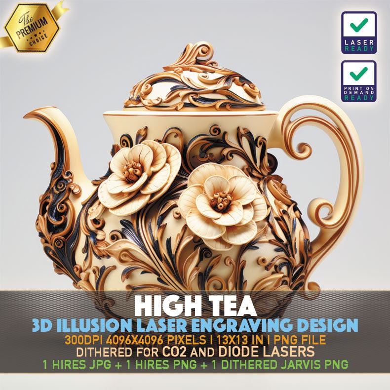 High Tea Classic Teapot Teatime Laser Engraving File 3D Illusion PNG ...