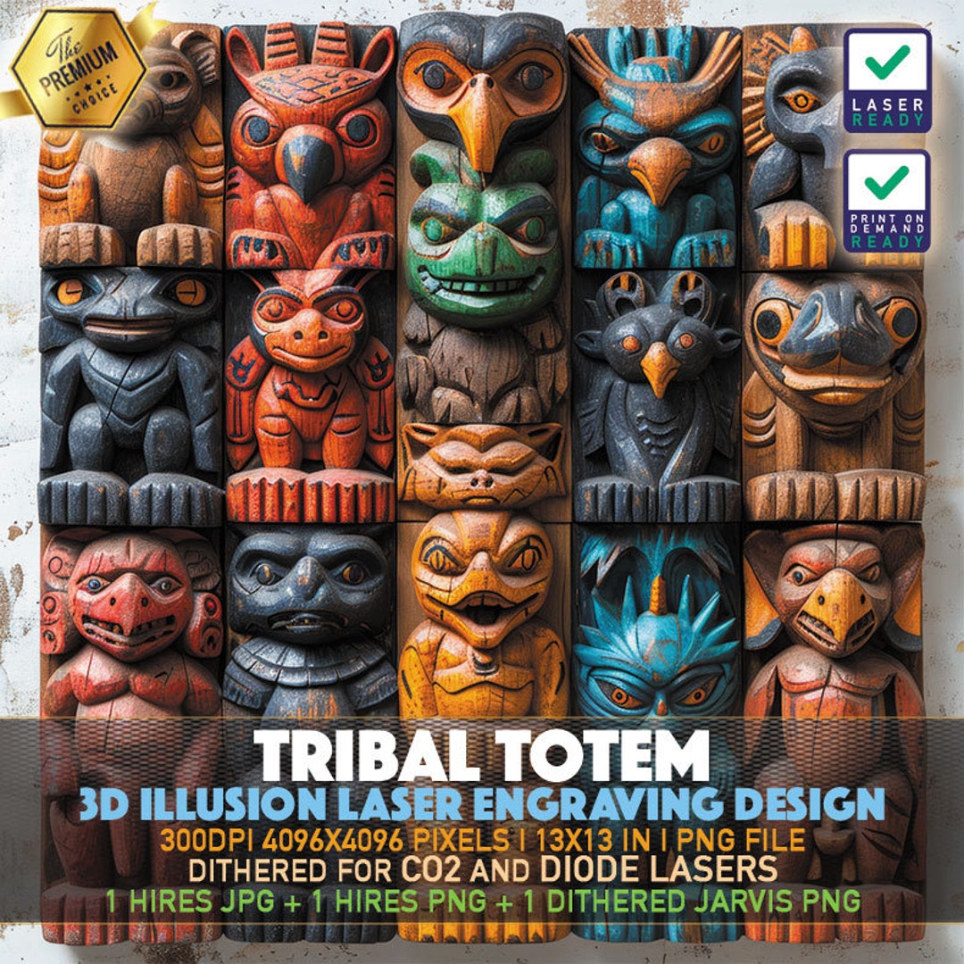 Tribal Totem | Wooden Totem | Laser Engraving File | 3D Illusion PNG ...