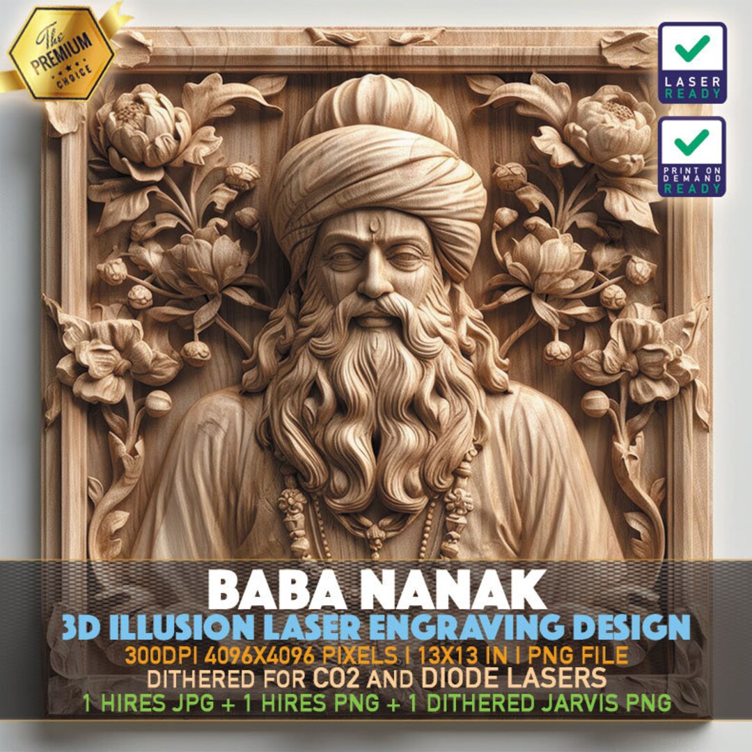 Baba Nanak Sikh Guru Indian Guru Laser Engraving File 3D Illusion PNG ...