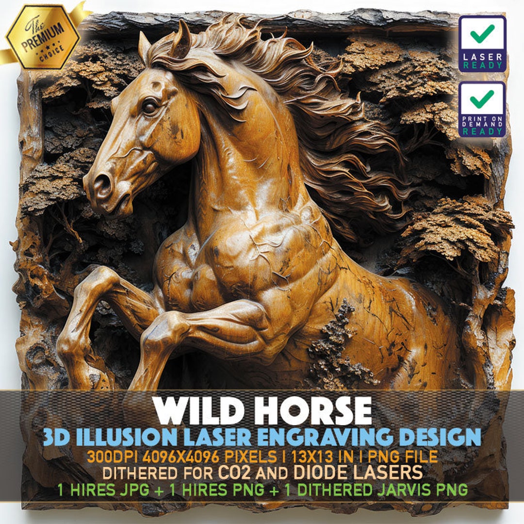 Wild Horse | Running Horse | Horse | Laser Engraving File | 3D Illusion ...