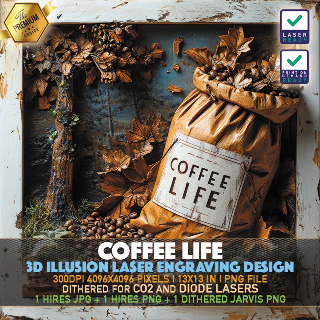 Coffee Life Coffee Beans Coffee Cup Laser Engraving File 3D Illusion ...