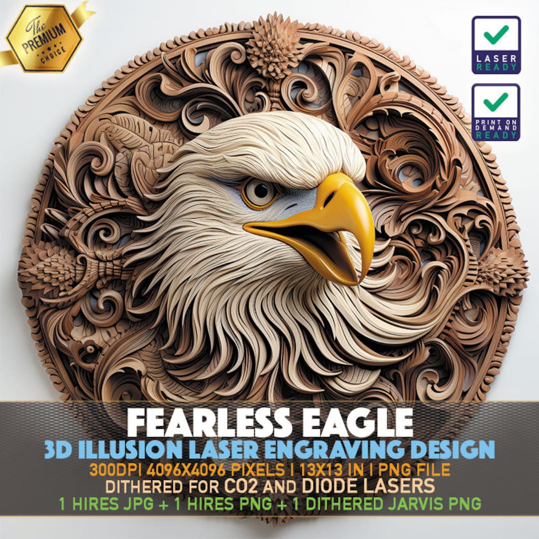 3D Eagle Illusion: Laser Engraving File (PNG, Lightburn, Glowforge ...