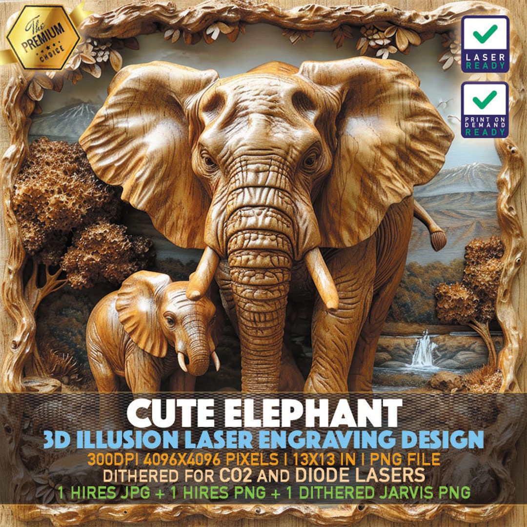 Elephant Family | Cute Elephant Family | Laser Engraving File | 3D ...