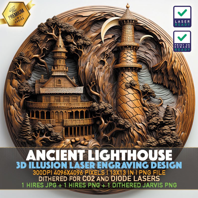 Ancient Lighthouse 3D Illusion: Laser Engraving File (PNG) - Etsy Australia