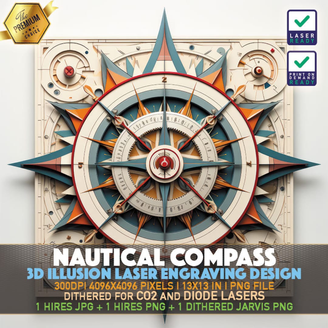 Nautical Compass | Marine Compass | Laser Engraving File | 3D Illusion ...