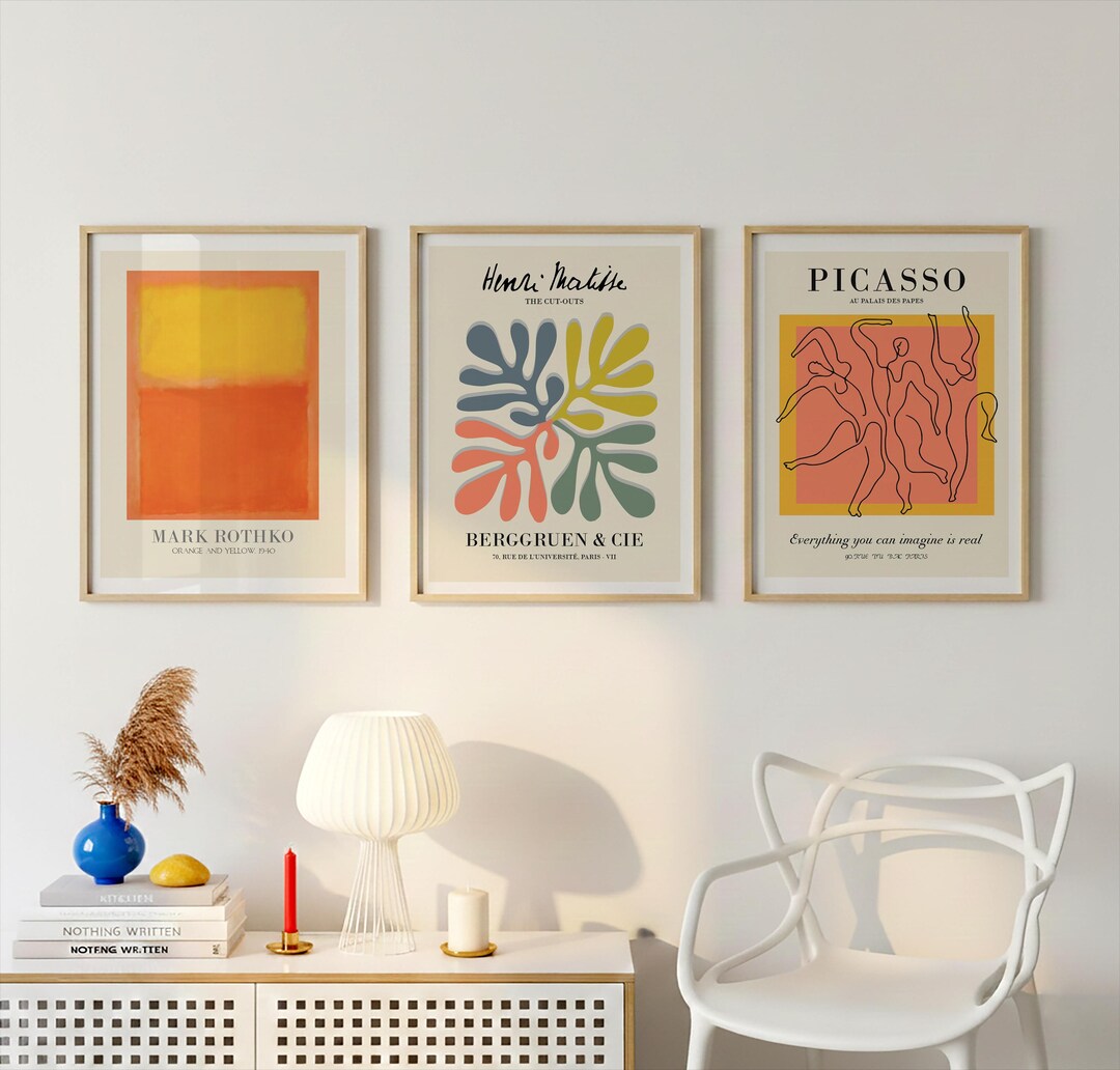 Picasso Bauhaus Rothko Art Posters, Set of 3 Mid Century Modern Wall ...