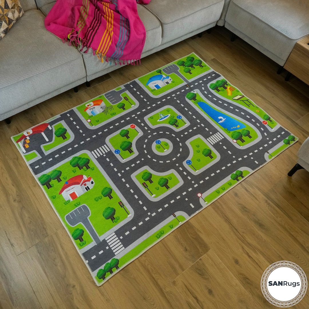 Children Play Mat Rug, Road Pattern for Fun Learning, Kids City Map ...