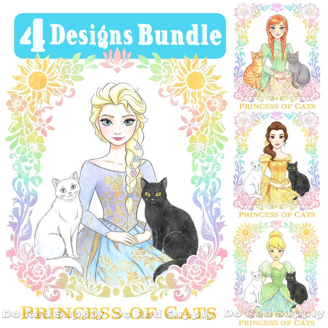 Retro Watercolor Princess of Cats Png BUNDLE, Magical Kingdom Princess ...