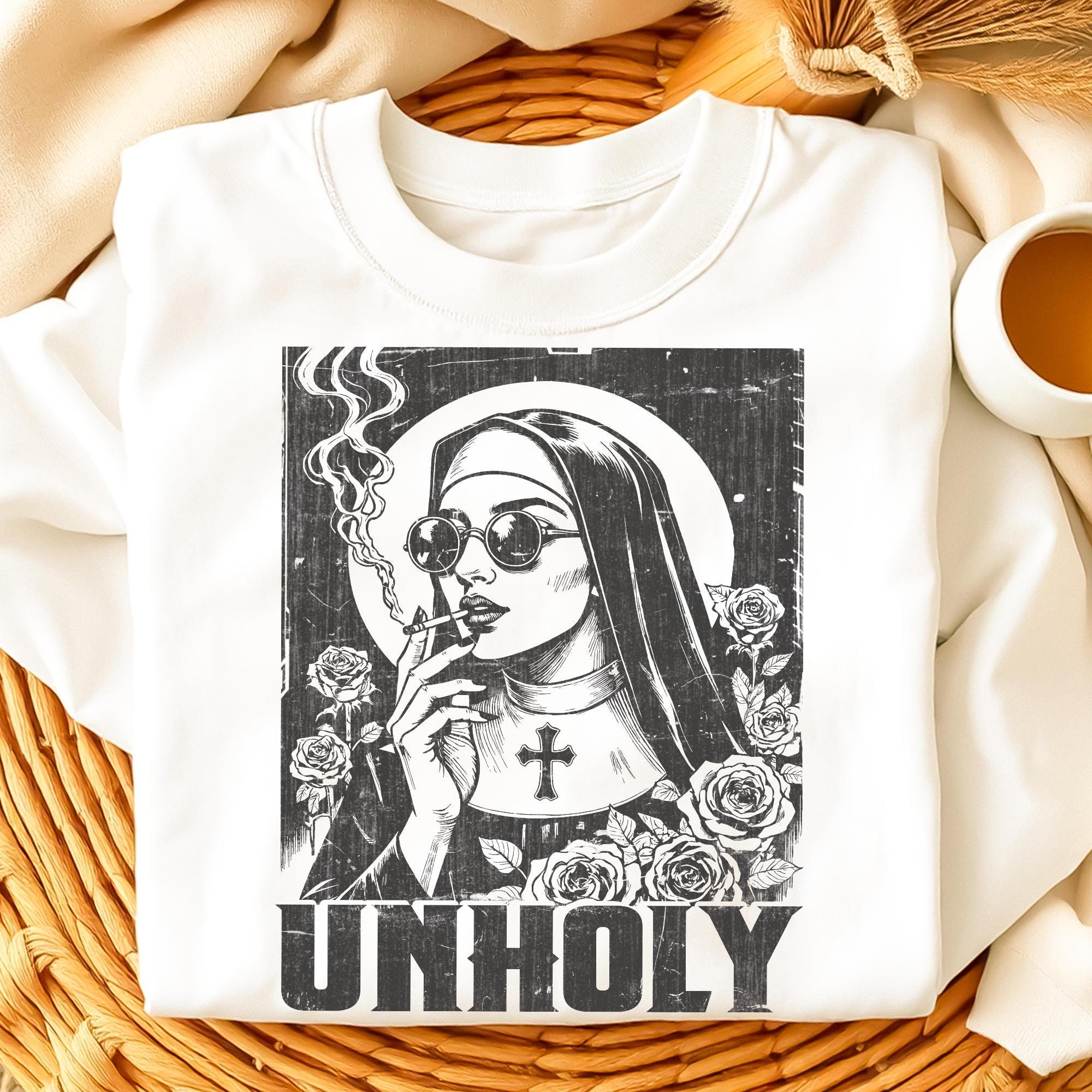 Retro Unholy Nun PNG, Gothic Nun Design, Vintage Gothic Png, Dark Humor ...
