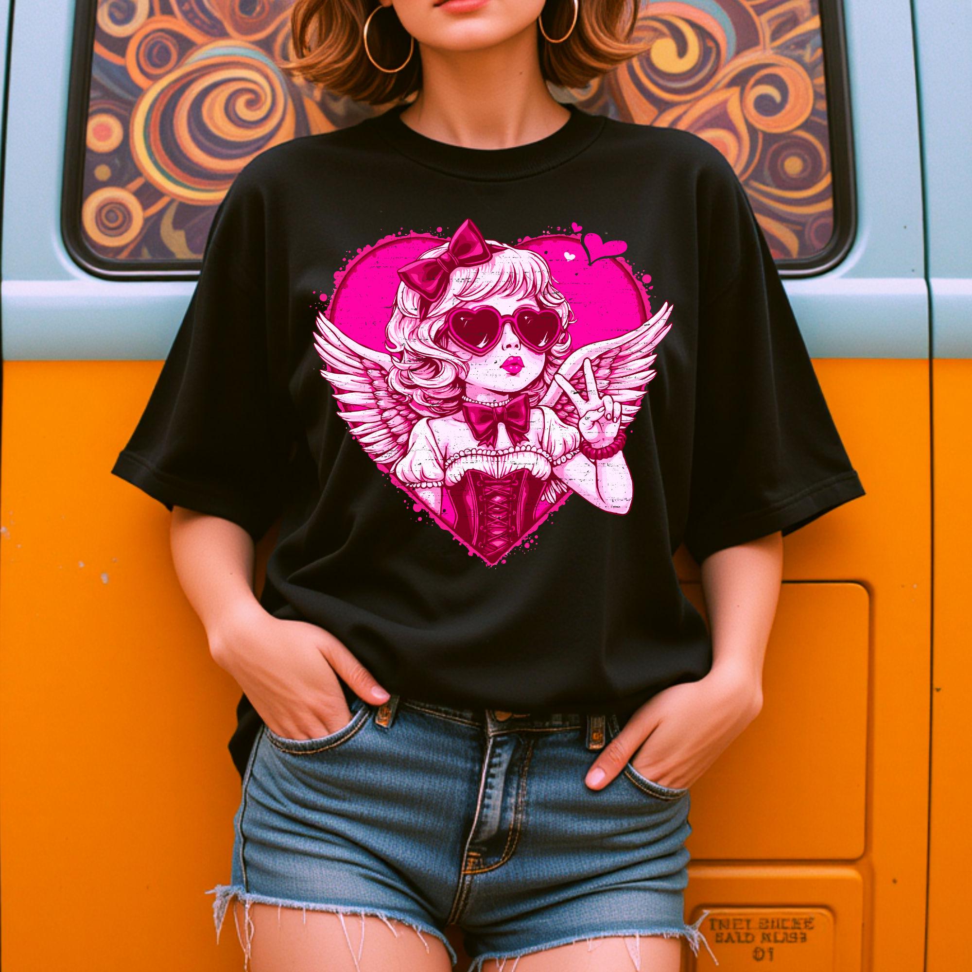 Retro Cupid Blowing Kisses Png Svg, Cupid Retro Sunglasses Making Peace ...