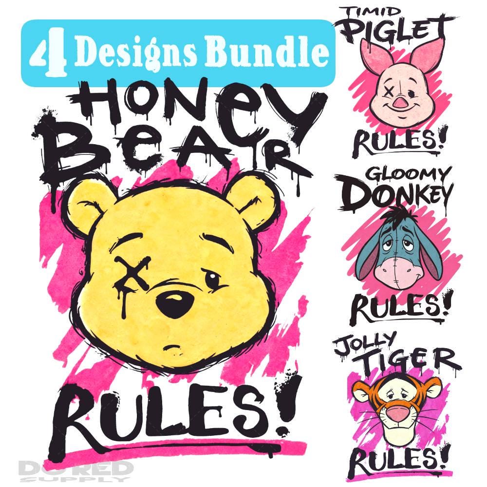 Doodle Pooh Bear and Friends Png BUNDLE, Retro Winnie the Pooh Design ...