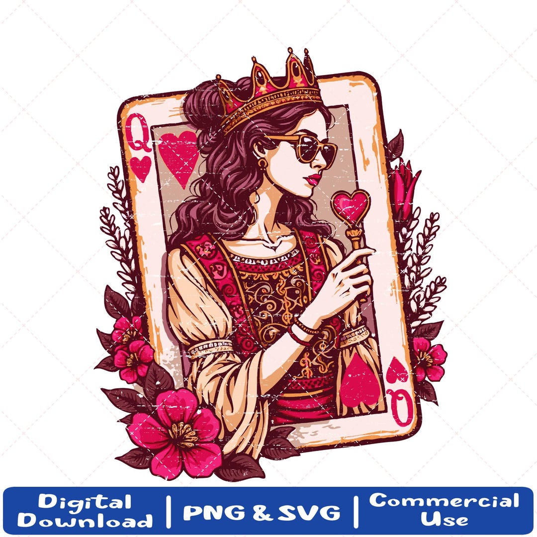 Retro Queen of Hearts Png Svg, Vintage Queen Retro Sunglasses, Heart ...