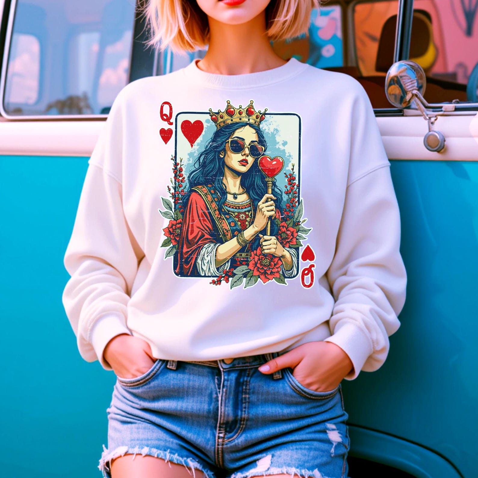 Retro Queen of Hearts Png Svg, Vintage Queen Retro Sunglasses, Heart ...