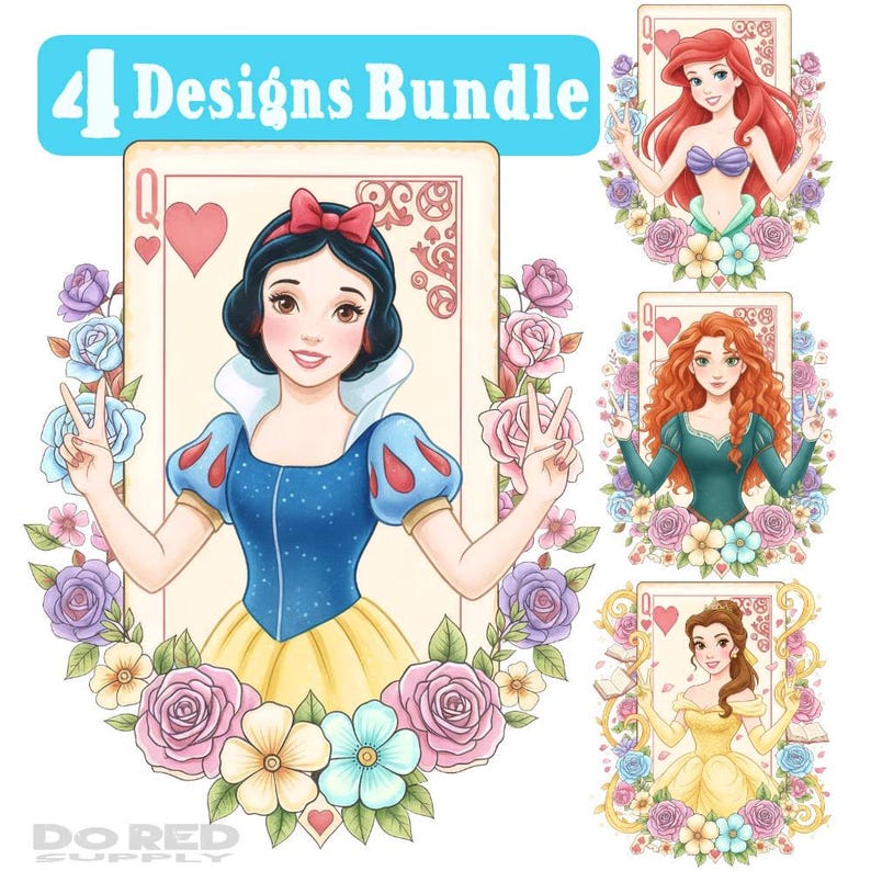 Retro Princess Watercolor Png BUNDLE, Queen of Hearts Design, Magical ...