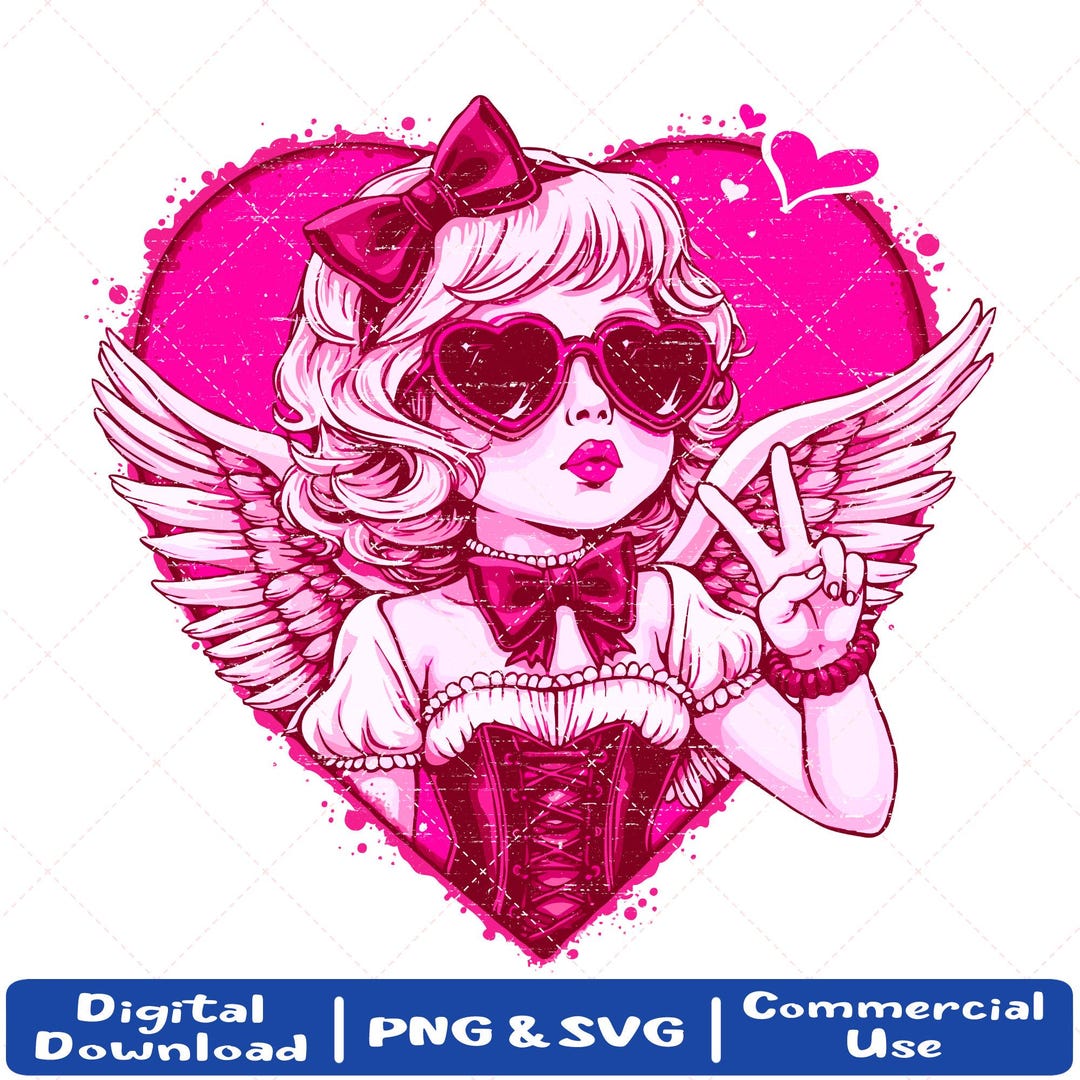 Retro Cupid Blowing Kisses Png Svg, Cupid Retro Sunglasses Making Peace ...