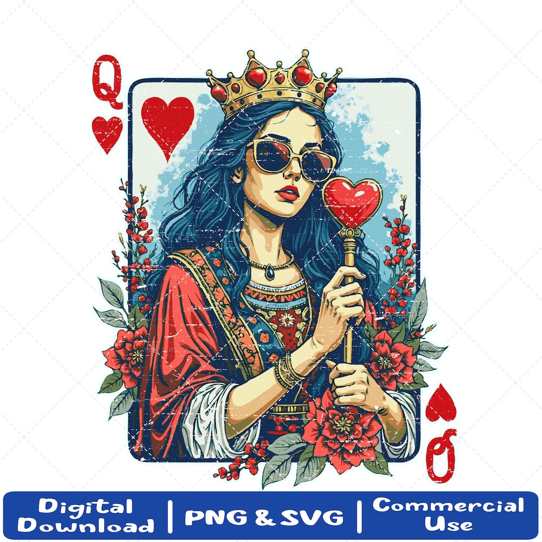 Retro Queen of Hearts Png Svg, Vintage Queen Retro Sunglasses, Heart ...