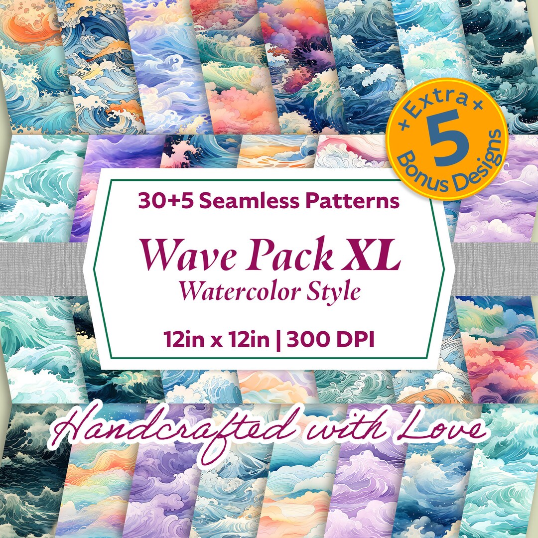 Wave Design SEAMLESS Patterns Watercolor Style Digital - Etsy