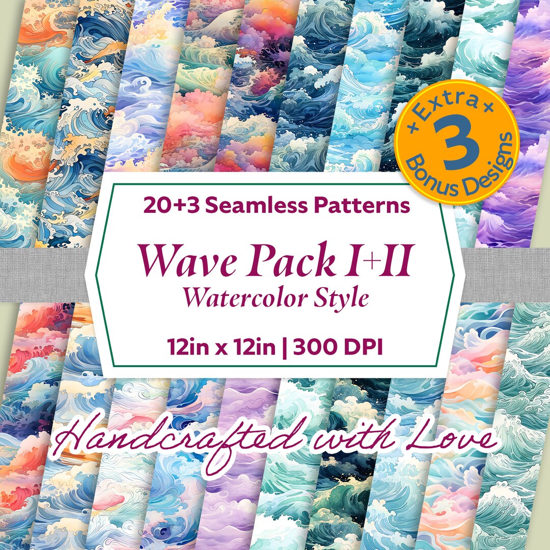 Wave Design SEAMLESS Patterns Watercolor Style Digital - Etsy