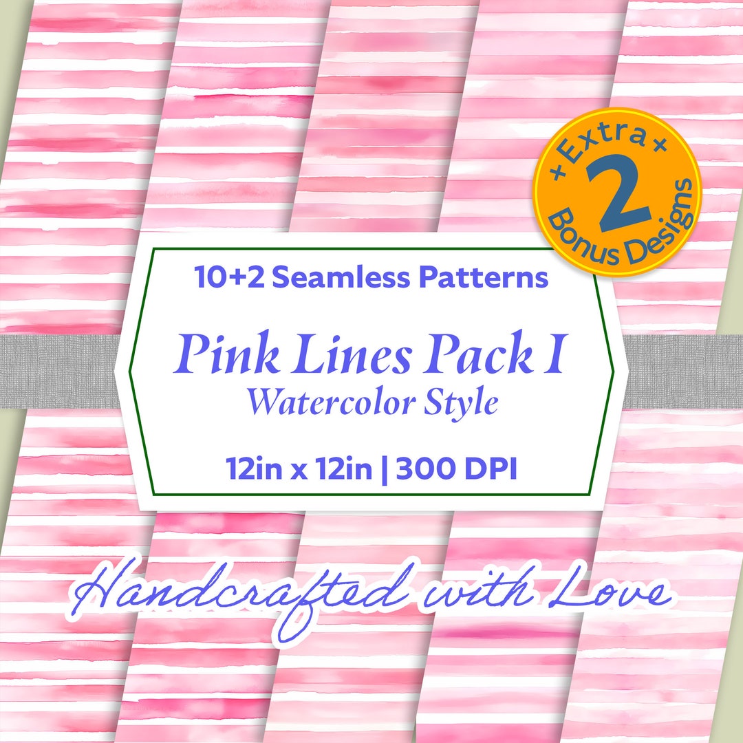 Pink Lines Design SEAMLESS Patterns, Watercolor Style, Digital Paper ...