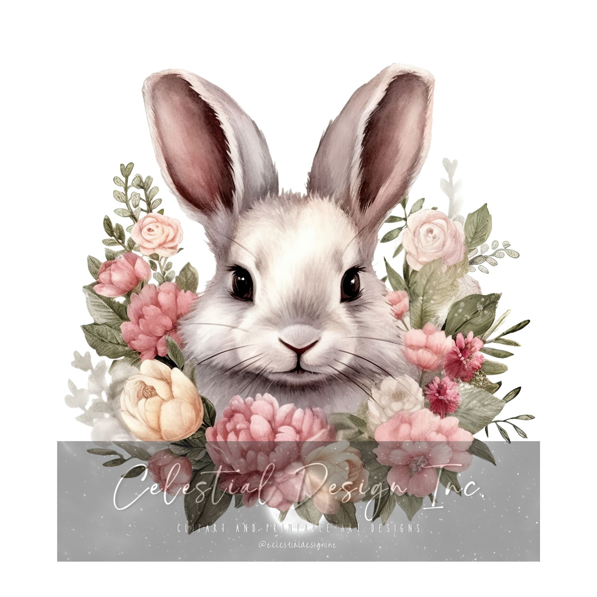 Botanical Bunnies PNG Clipart Bundle Full License 20 Designs Instant ...