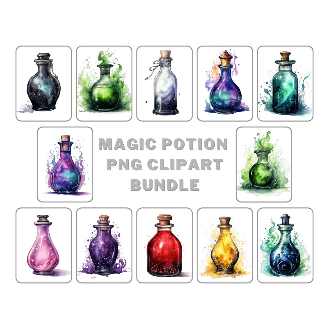 Magic Potions PNG Clipart Bundle - Full License - 12 Designs - Instant ...