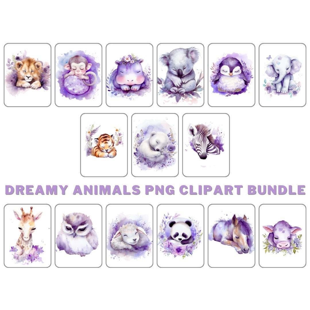 Dreamy Animals PNG Clipart Bundle - Full License - 15 Designs - Instant ...
