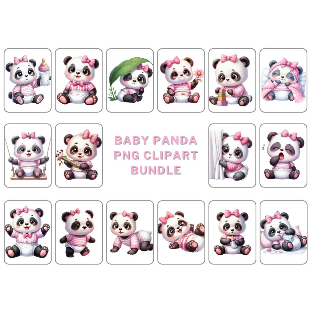 Baby Panda PNG Clipart Bundle - Full License - 16 Designs - Instant ...