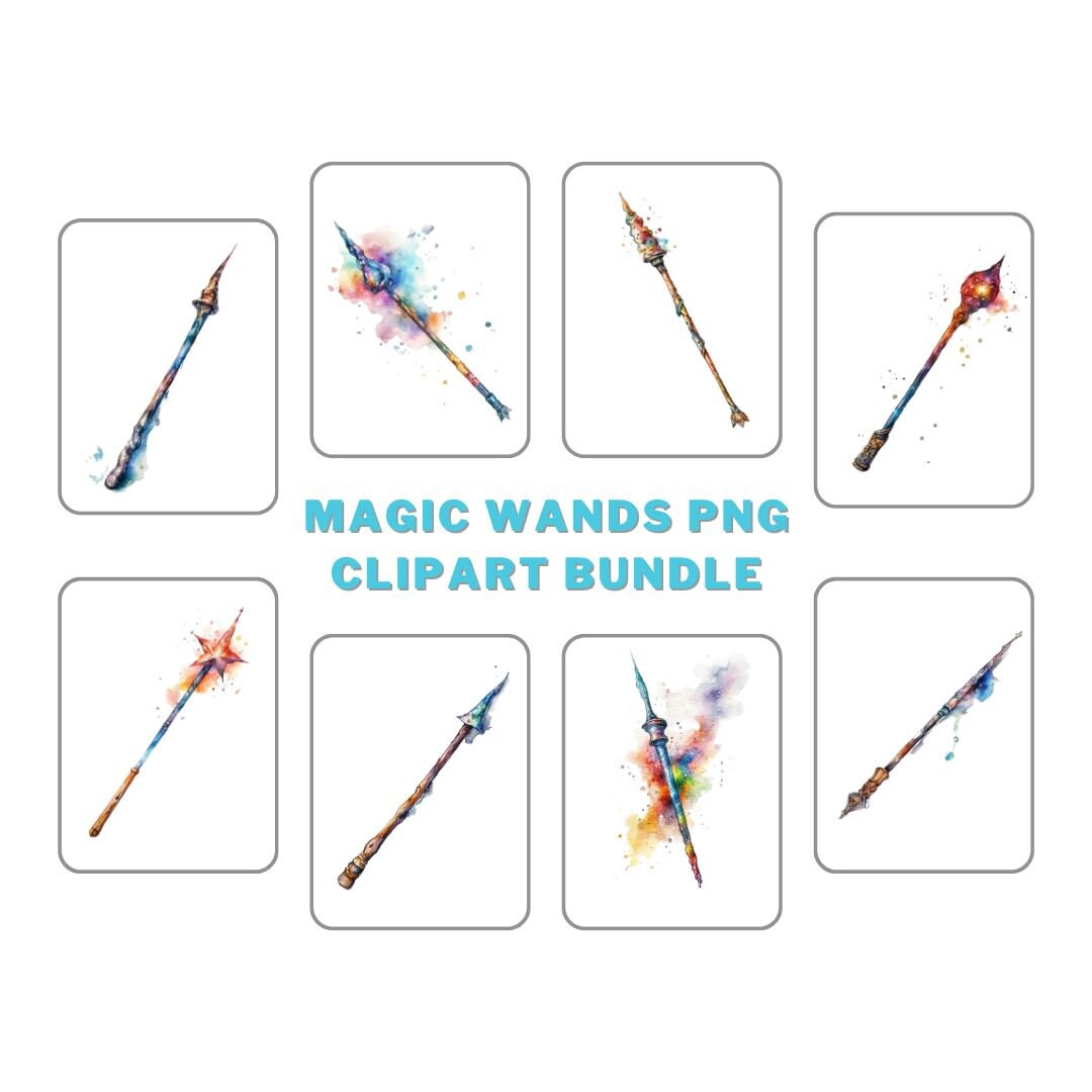 Magic Wands PNG Clipart Bundle - Full License - 8 Designs - Instant ...