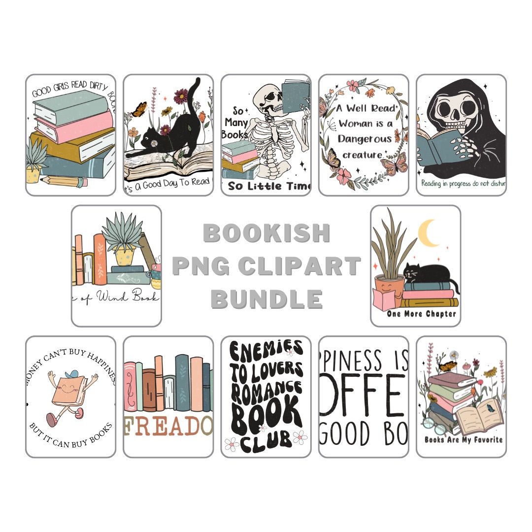 Bookish PNG Clipart Bundle - Full License - 12 Designs - Instant ...