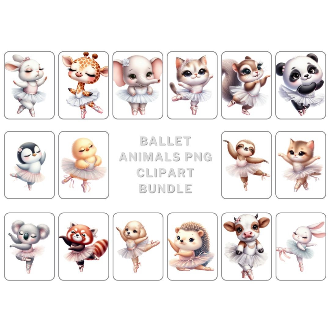 Ballet Animals PNG Clipart Bundle - Full License - 38 Designs - Instant ...