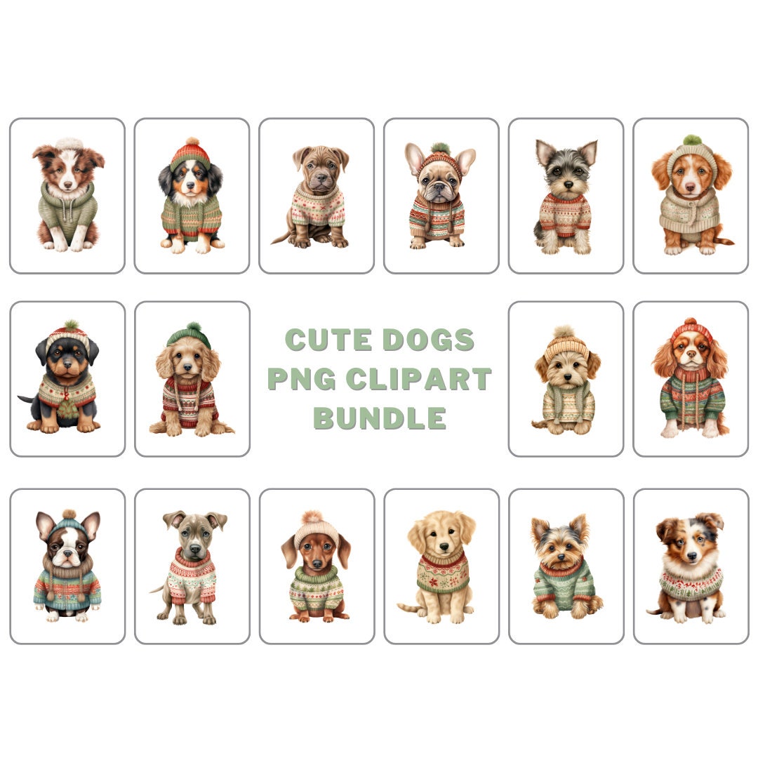 Cute Dogs PNG Clipart Bundle - Full License - 22 Designs - Instant ...