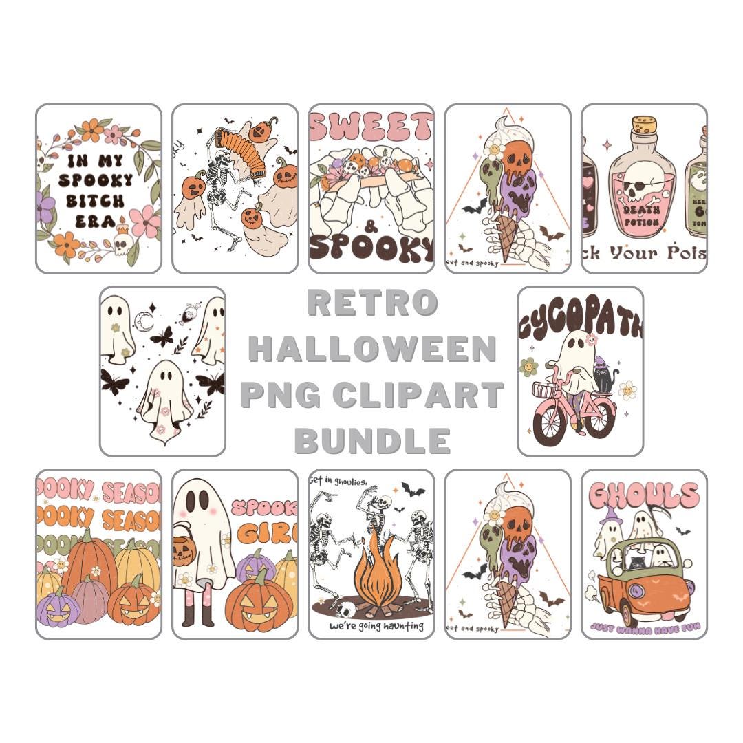 Retro Halloween PNG Clipart Bundle - Full License - 12 Designs ...