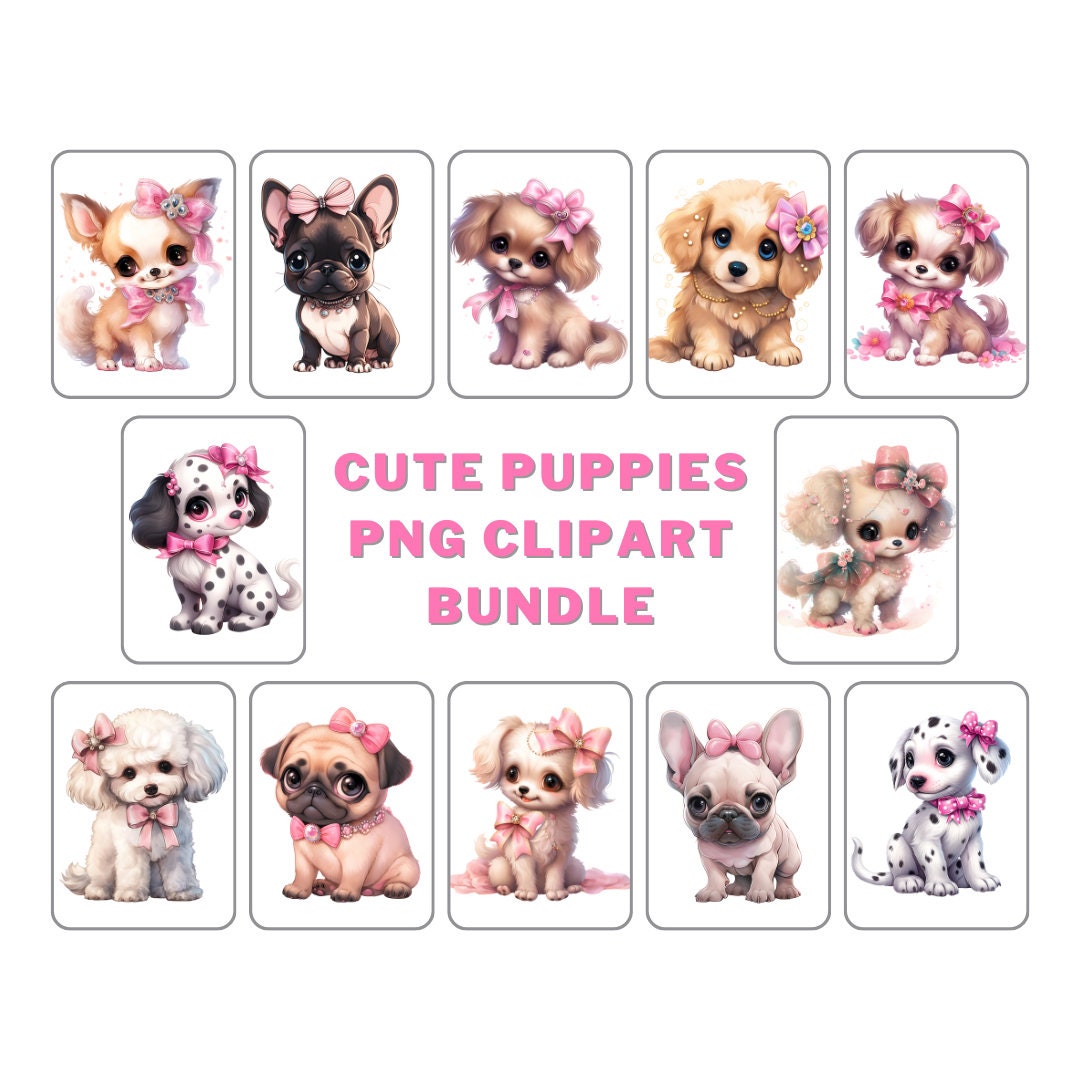 Cute Puppies PNG Clipart Bundle - Full License - 12 Designs - Instant ...