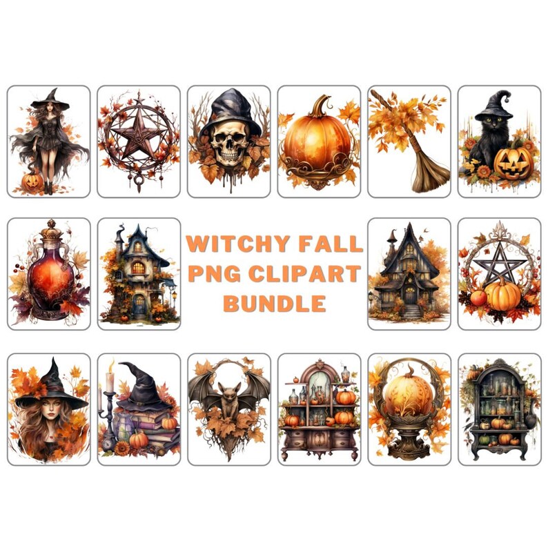 Witchy Fall PNG Clipart Bundle Full License 40 Designs Instant Download ...