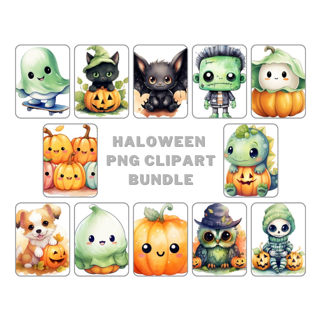 Cute Halloween PNG Clipart Bundle - Full License - 12 Designs - Instant ...