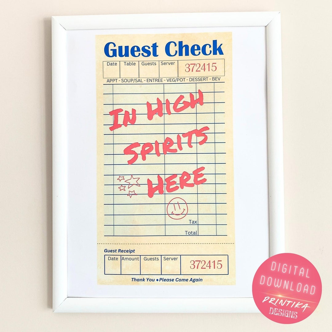 Guest Check Poster | Printable Coquette Guest Check Wall Art | Trendy ...