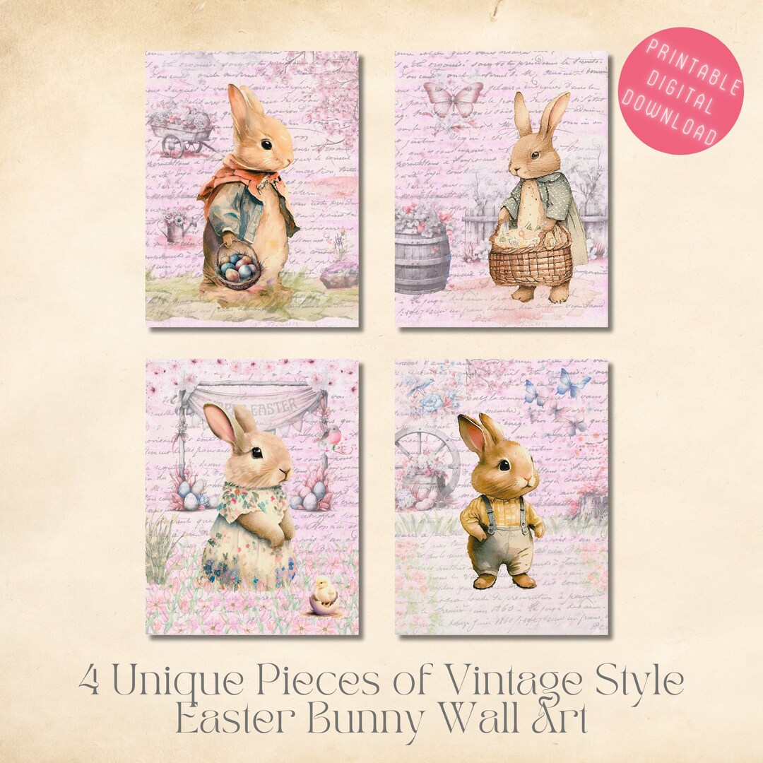 Easter Bunny Printable Wall Art, Set of 4: Elevate Your Easter Decor ...