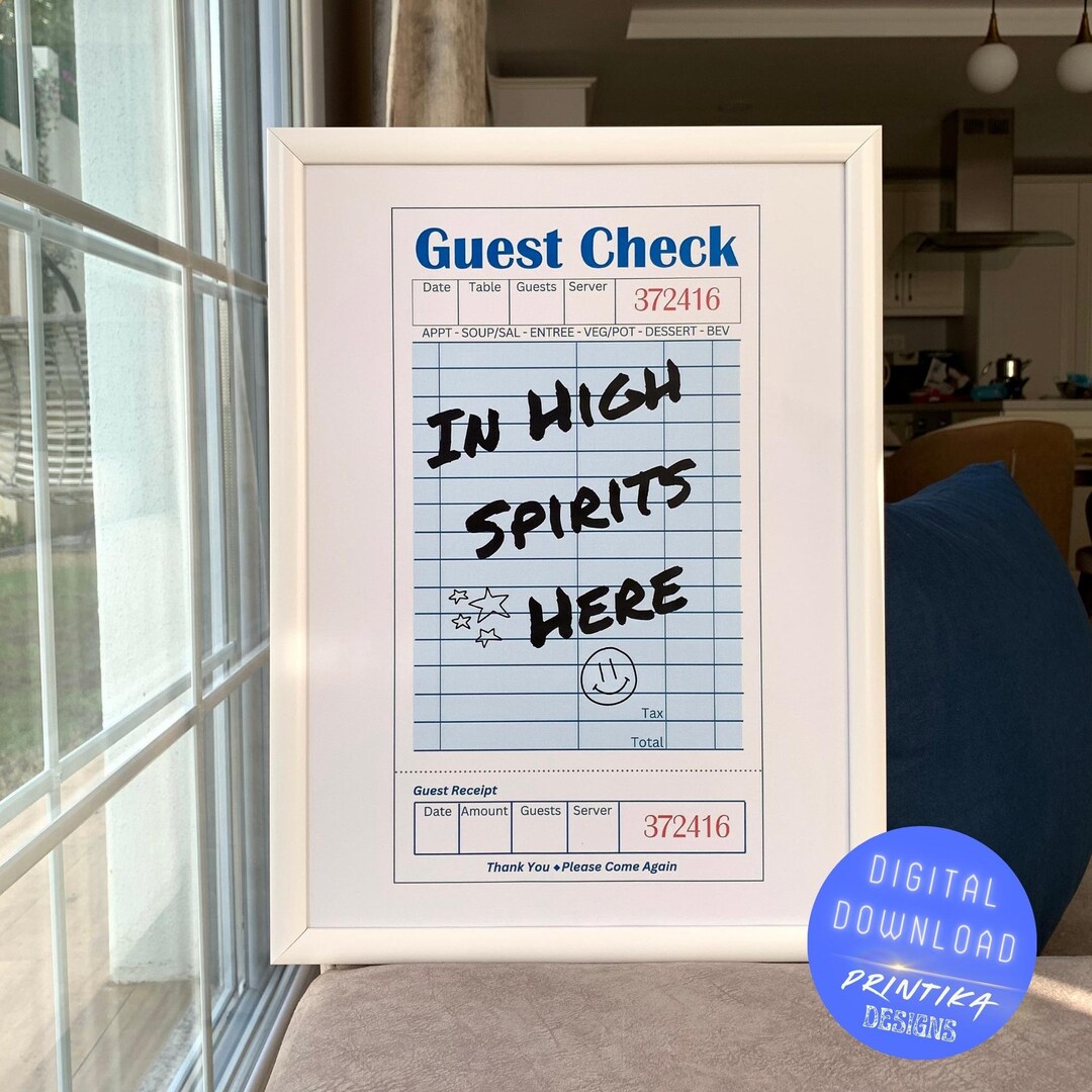 Printable Guest Check Poster, Guest Check Wall Art, Blue Guest Check ...