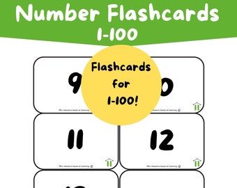 Number Flash Cards, 100 Printable Numbers 1-100 Flashcards, Preschool ...