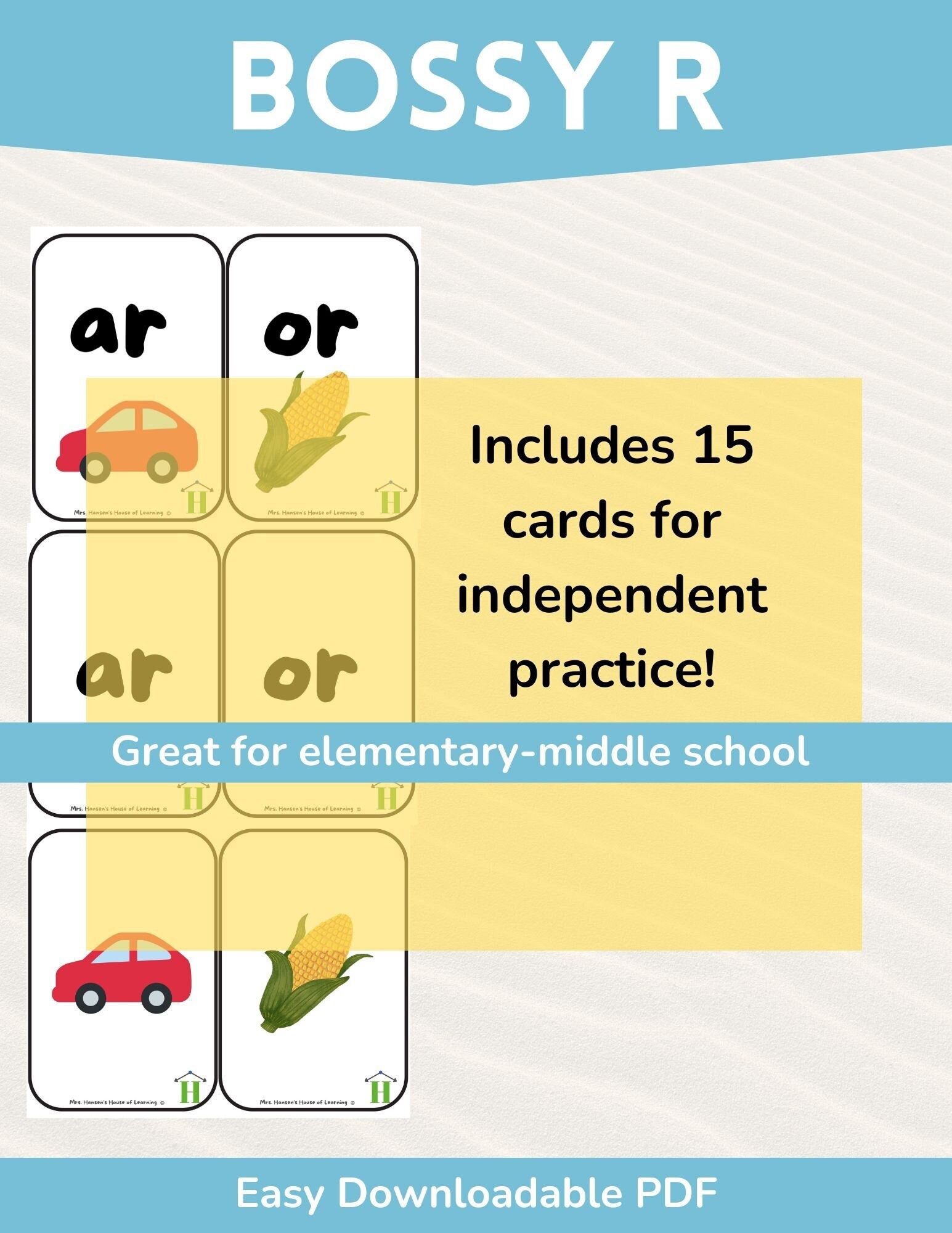 Bossy R Flashcards for Phonics Awareness elementary-middle School - Etsy