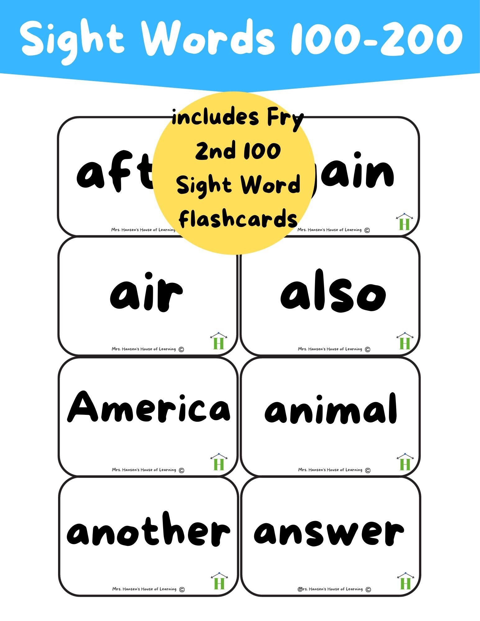 Fry Sight Word Flashcards 100-200 - Etsy